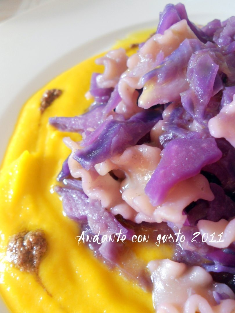 Mafalde con verza rossa e crema di zucca - Ricetta Petitchef